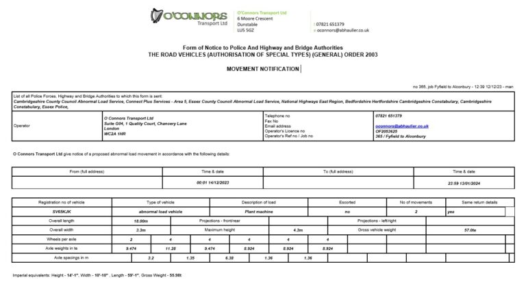 Movement orders – OConnor